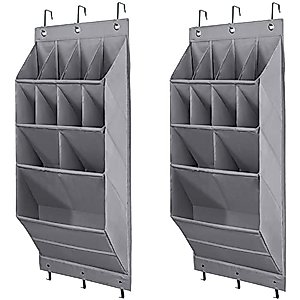Yteseery 2 Pack Over The Door Shoe Organizer, Door Shoe Rack with Large Deep Pockets, Hanging Shoe Organizer for Narrow Door, Shoe Rack for Door, Shoe Holder Hanging Shoe Rack for Closet Door, Grey