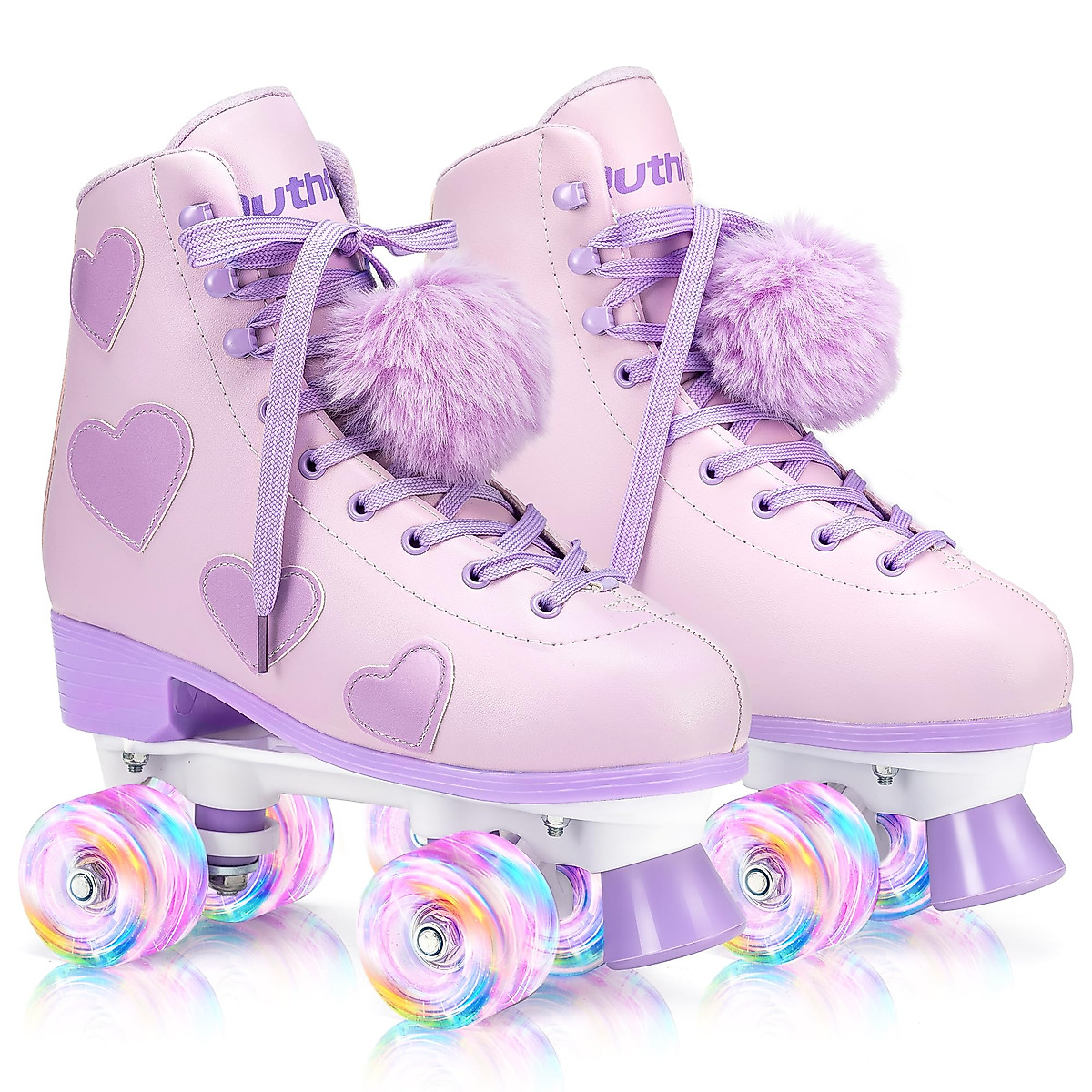 Ruthfot Women's and Girl's Classic Roller Skates with Light up Wheels and Love Heart Pattern, High-top PU Leather Rollerskates…