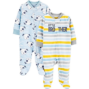 Simple Joys by Carter's Baby Boys' Fleece Footed Sleep and Play, Pack of 2, Light Blue/Yellow, Dogs, 0-3 Months