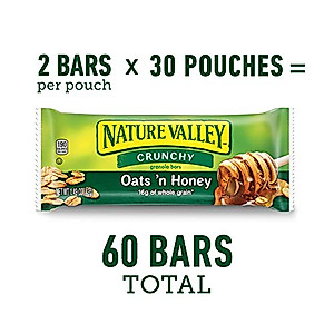 Nature Valley Crunchy Oats 'n Honey Granola Bars, 60 Bars, 44.7 OZ (30 Pouches)