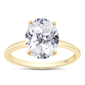 SAVEARTH DIAMONDS 2.75CT 925 Sterling Silver 14K Yellow Gold Plated Engagement Rings 8X10MM Oval Cut Solitaire Lab Created Moissanite Wedding Promise Rings for Her Wedding Bands for Women-7.5