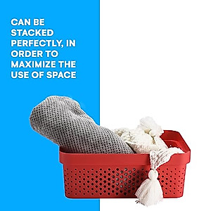 Bins & Things Plastic Storage Bin - Basket Organizer Bins - Suitable as Laundry Bin, Closet Basket, Book Shelf, Pantry Storage - Room Essentials - For Bathroom, Cabinet, & Kitchen - Set of 6 - Red