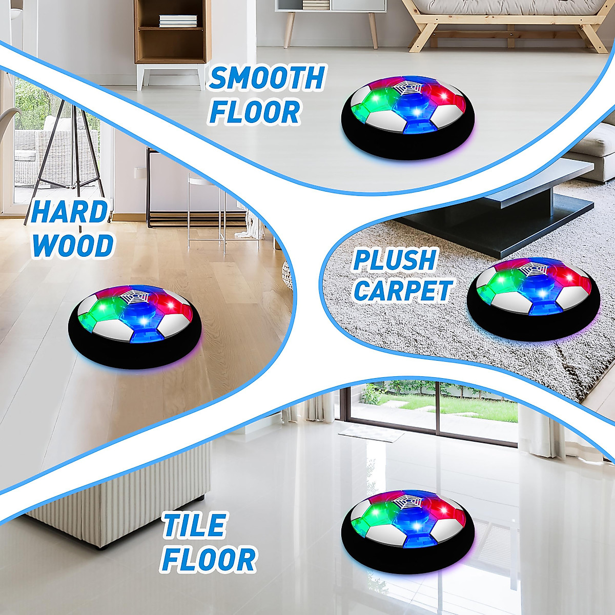 KKONES Kids Toys Hover Soccer Ball (Set of 2), Battery Operated Air Floating Soccer Ball with LED Light and Soft Foam Bumper for Indoor Outdoor Game, Gifts for Age 3 4 5 6 7 8-16 Year Old Boys Girls