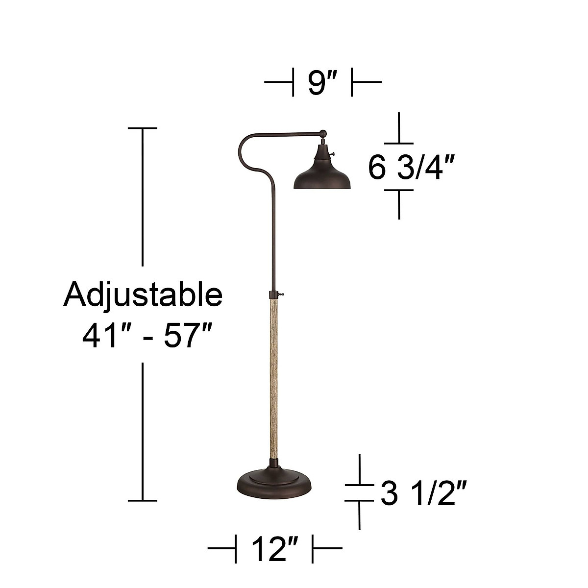 Franklin Iron Works Ferris Industrial Rustic Farmhouse Adjustable Pharmacy Floor Lamp Downbridge 57" Tall Bronze Faux Wood Grain Metal Brown Shade for Living Room Reading House Bedroom Family Home