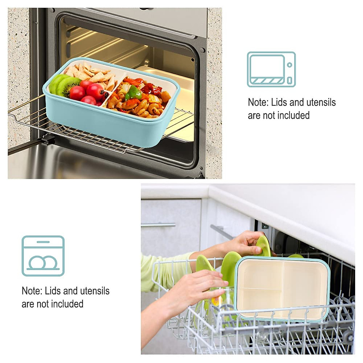 NatraProw Bento Box for Adult, 1400 ML Lunch Containers for Adults, LeakProof Lunch Box with Utensils, BPA Free, 3 Compartment Bento Box Microwave Safe, Light Blue