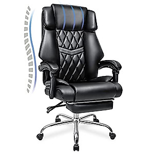 VANSPACE Big and Tall Office Chair 550LBS Wide Seat Executive Computer Desk Chair High Back with Footrest Soft Leather for Home Office Black