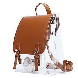 KKXIU Fashion Clear Backpack Stadium Approved Bag School Transparent See Through Bookbag Purse for Women and Teen Girls (Brown)