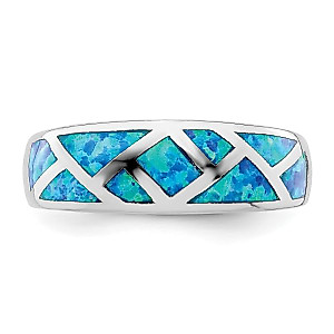 IceCarats 925 Sterling Silver Geometric Lab Grown Created Blue Opal Ring October Birthstone Jewelry Size 8