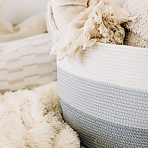 OrganiHaus Gray Extra Large Storage Basket for Blankets 20x13| Decorative Cute Laundry Hamper Basket for Clothes | Cotton Rope Basket for Blankets | Farmhouse Nursery Laundry Basket & Towel Hamper