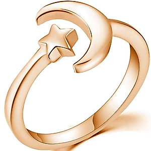 Jude Jewelers Stainless Steel Star Moon Wedding Engagement Statement Promise Ring (Rose Gold, 7)