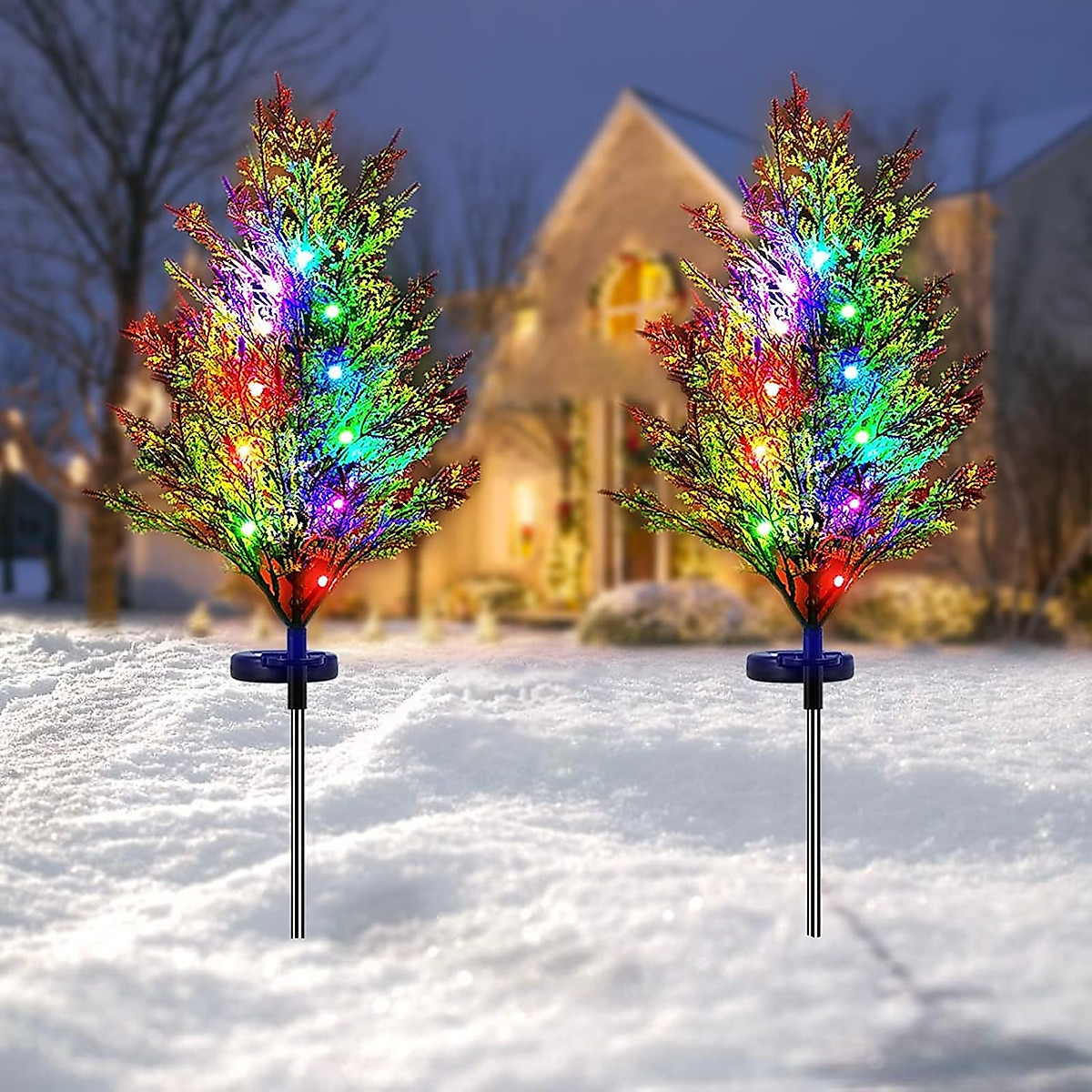 Solar Artificial Tree Lights Garden Stake Pathway Lights for Outdoor Decorations, IP65 Waterproof Solar Tree 2 Pack Flickering Tree Lights for Garden Yard Pathway Decor