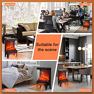 Electric Fireplace Stove, 1500W Freestanding Fireplace Heater with 3-Sided View, Realistic Flame, Adjustable Brightness and Heating Mode, Thermostat, Overheating Safe Design, ETL Certified