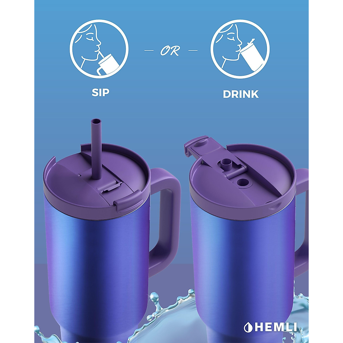 40 Oz Tumbler with Handle and Straw, Insulated Tumbler with Leakproof 2-in-1 Lid and Straw, Reusable and Portable Water and Coffee Stainless Steel Travel Mug, Vacuum Insulated (Iridescent)