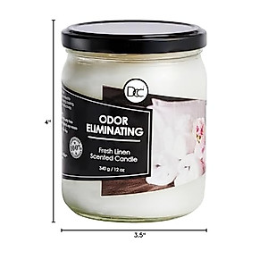 Fresh Linen Odor Eliminating Highly Fragranced Candle - Eliminates 95% of Pet, Smoke, Food, and Other Smells Quickly - Up to 80 Hour Burn time - 12 Ounce Premium Soy Blend