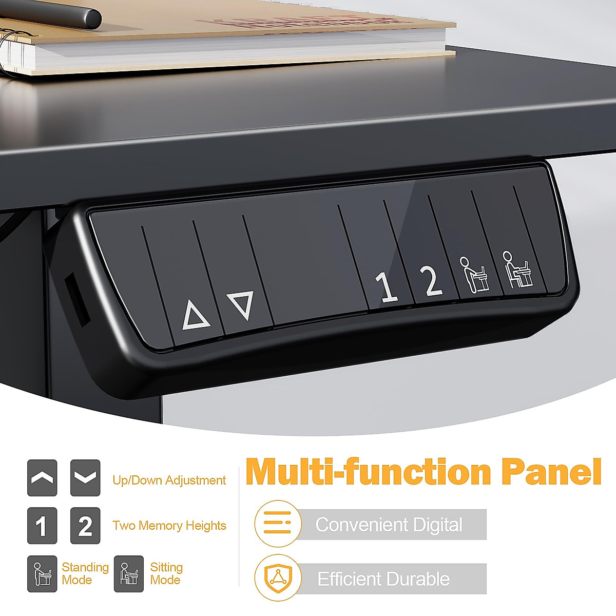 Mr IRONSTONE Standing Desk, 47 x 24 Inches Electric Height Adjustable Desk with 3 AC Outlets & 2 USB Ports, Stand Up Desk with 2 Drawers and Large Monitor Stand, Black