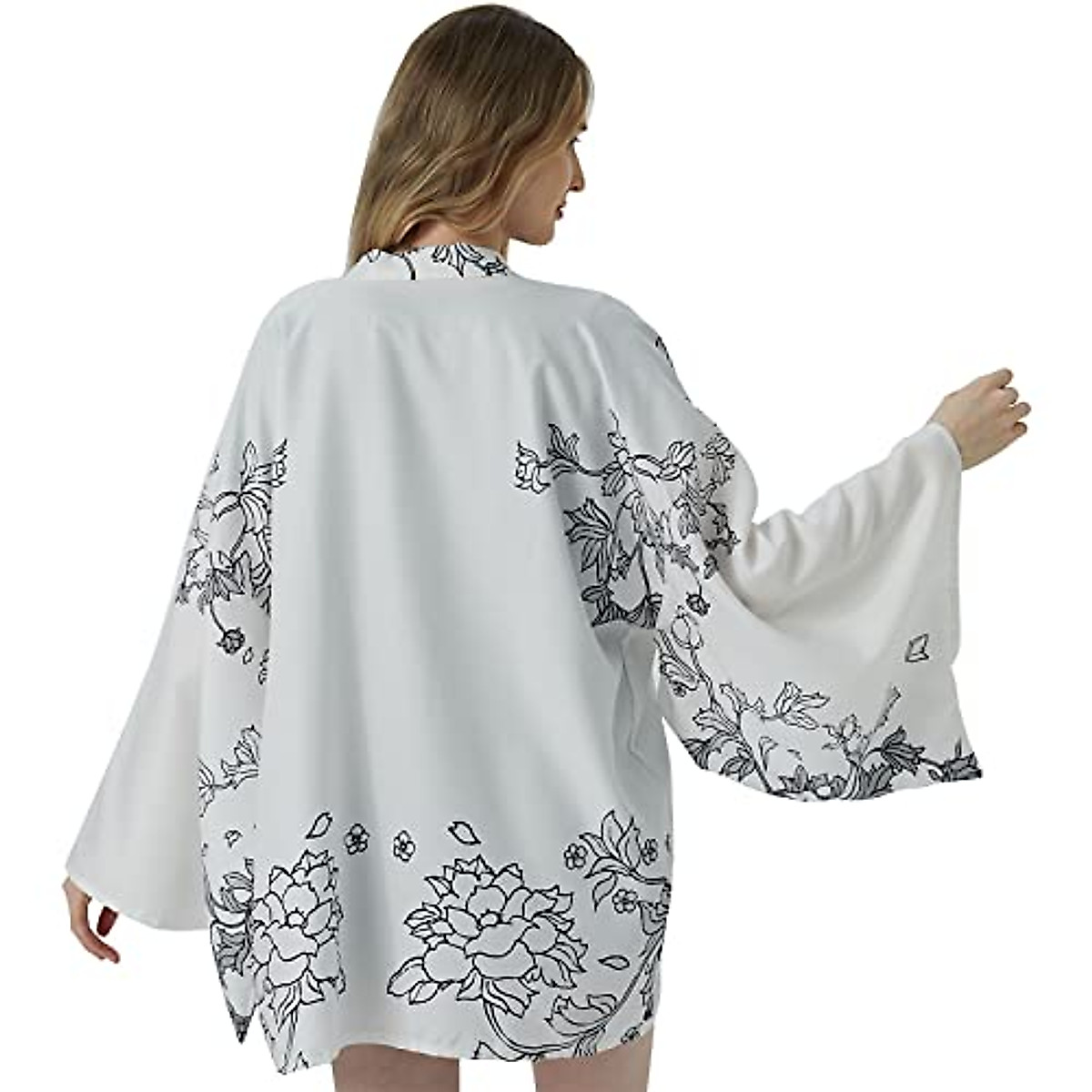 Rubruan Women's Kimono Floral Cover Up Japanese Haori Cardigans Casual Loose Open Front Blouses Summer Beach Tops for Men