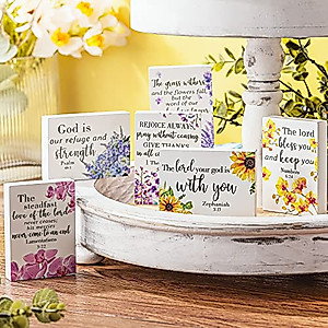 6 Pieces Bible Verse Mini Wood Signs Inspirational Christian Wooden Decors Farmhouse Wood Decor Inspirational Rustic Decorative Sign Scripture Tabletop Art Decor Wood Blocks for Home Table