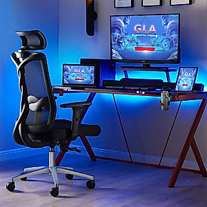 Office Chair Ergonomic,Computer Chair with Neck and Lumbar Support,Mesh Office Chair with Adjustable Headrest,Backrest,Armrest & Seat Depth,Thick Seat Cushion,Office Chairs for Home Office,Black