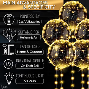 LED Balloons Light Up Balloons For Party - 10Pcs Helium Balloons Decorations Balloons Clear Balloons With String Light - Decor Bubble Balloons Glow In The Dark Party Supplies Lighted Balloons