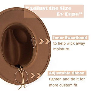 Lisianthus Men & Women Vintage Wide Brim Fedora Hat with Belt Buckle A-Khaki 59-60cm
