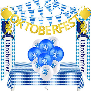 TUPARKA Oktoberfest Decorations Kit Octoberfest Party Supplies for Oktoberfest Decor Oktoberfest German Party Decorations, Includes Oktoberfest Bavarian Tablecloth Sign Flag Pennant Banner