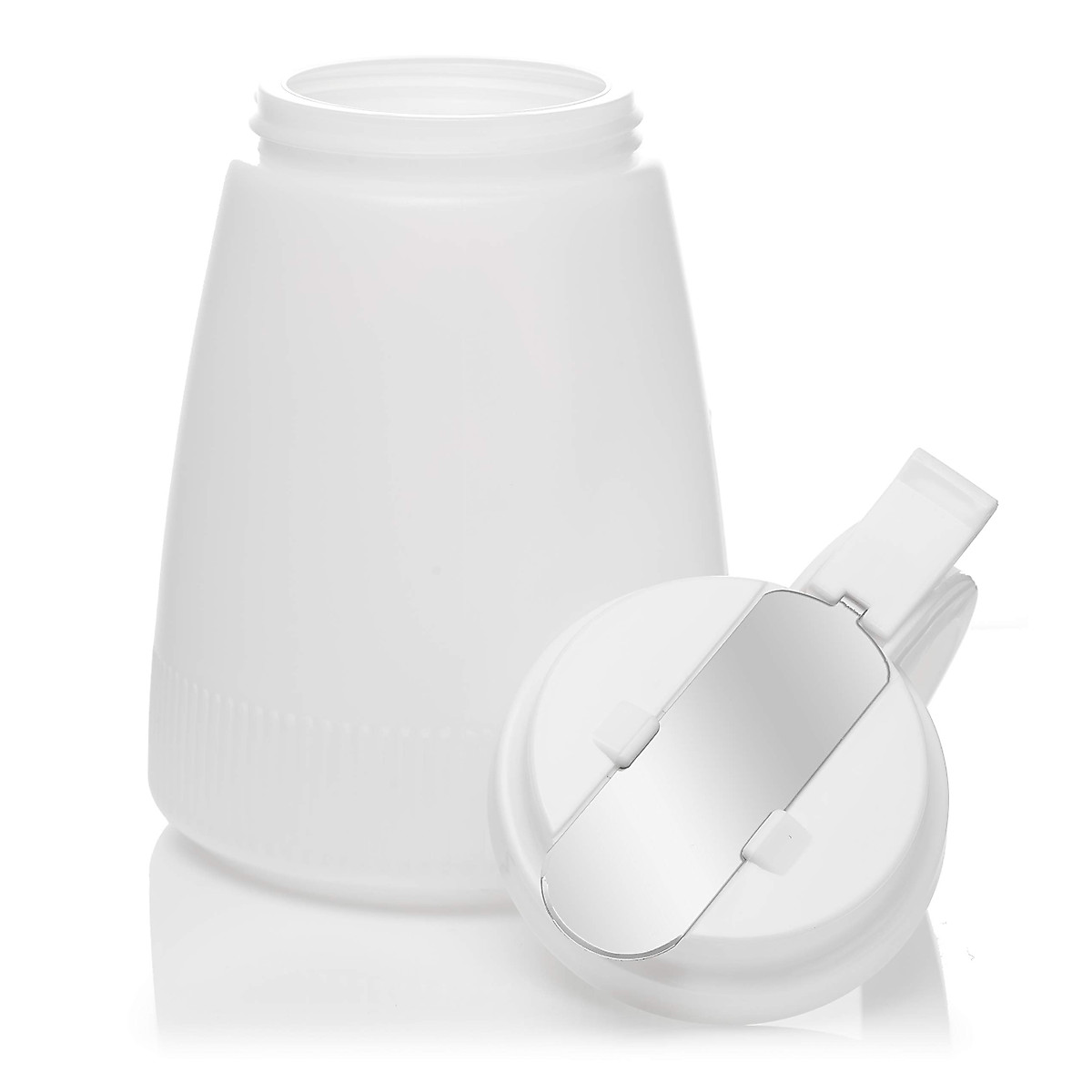 [1 PACK] EcoQuality 32oz Plastic Syrup Dispenser with Plastic Lid and Stainless Steel Slide Cover - Syrup, Sugar, Honey Dispenser - Perfect for Diners, Restaurants, Home, Office, Disposable (32 Ounce)