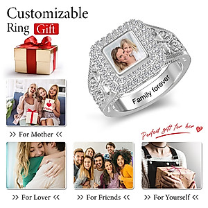 YOOURNEONS Personalized Rings with Pictures &Texts Custom 925 Sterling Silver Photo Ring Engraving Signet Rings for Women Memory Jewelry Gift for Mom Grandma Friend (Rose gold)