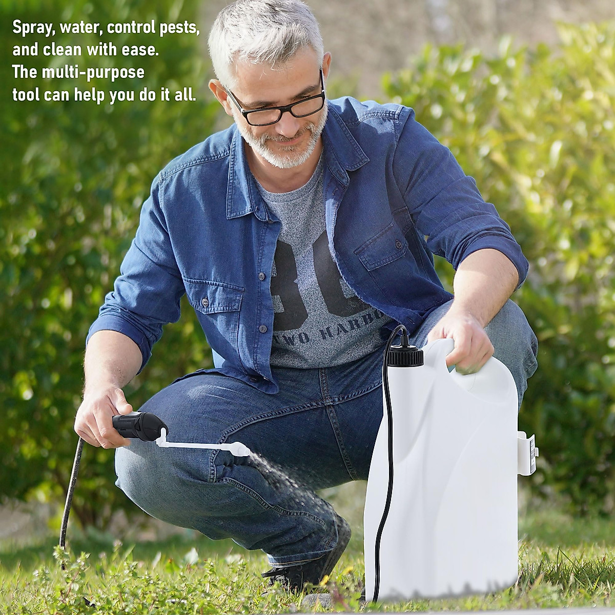 Qualirey Battery Powered Sprayer with Wand Electric Sprayer Weed Killer Sprayer Foldable Nozzle Fits with 38mm Cap 1 Gallon Jugs for Ant, Pest, Mosquito Bug Control Spray for Home Outdoor Garden Lawn