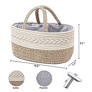 YeaYee Baby Diaper Caddy Organizer, Portable Nursery Storage Basket with Changeable Compartments, 100% Cotton Woven Rope Baskets, Car & Changing Table Tote, Newborn Gift