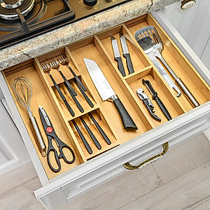 Bamboo Expandable Drawer Organizer for Utensils Holder,Silverware Organizer, Kitchen Drawer Organizer,Cutlery Tray with Drawer Dividers for Kitchen , Silverware, Flatware, Bedroom, Office (natural)