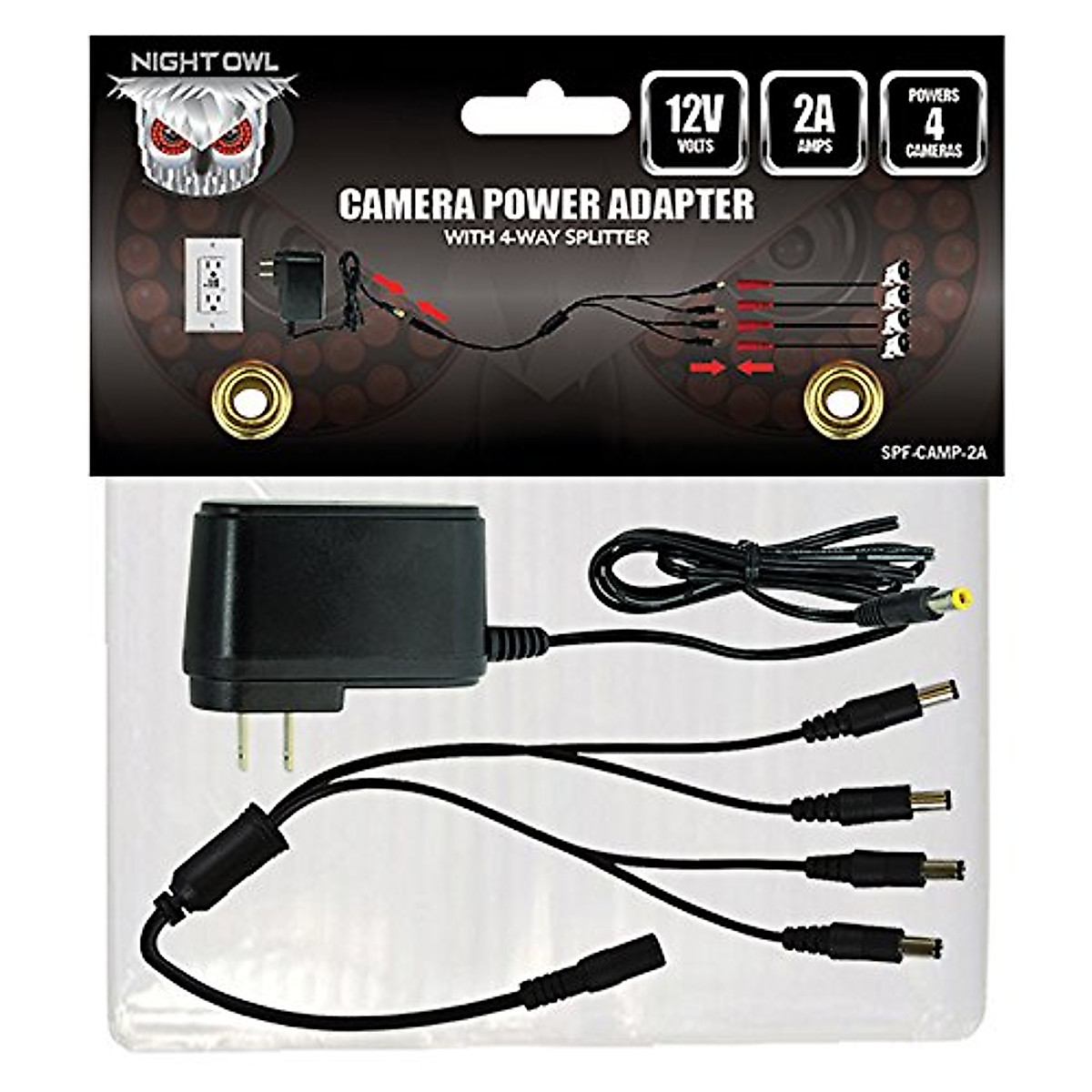 Night Owl Security SPF-CAMP-2A Camera Adapter with 4-Way Power Splitter, Black
