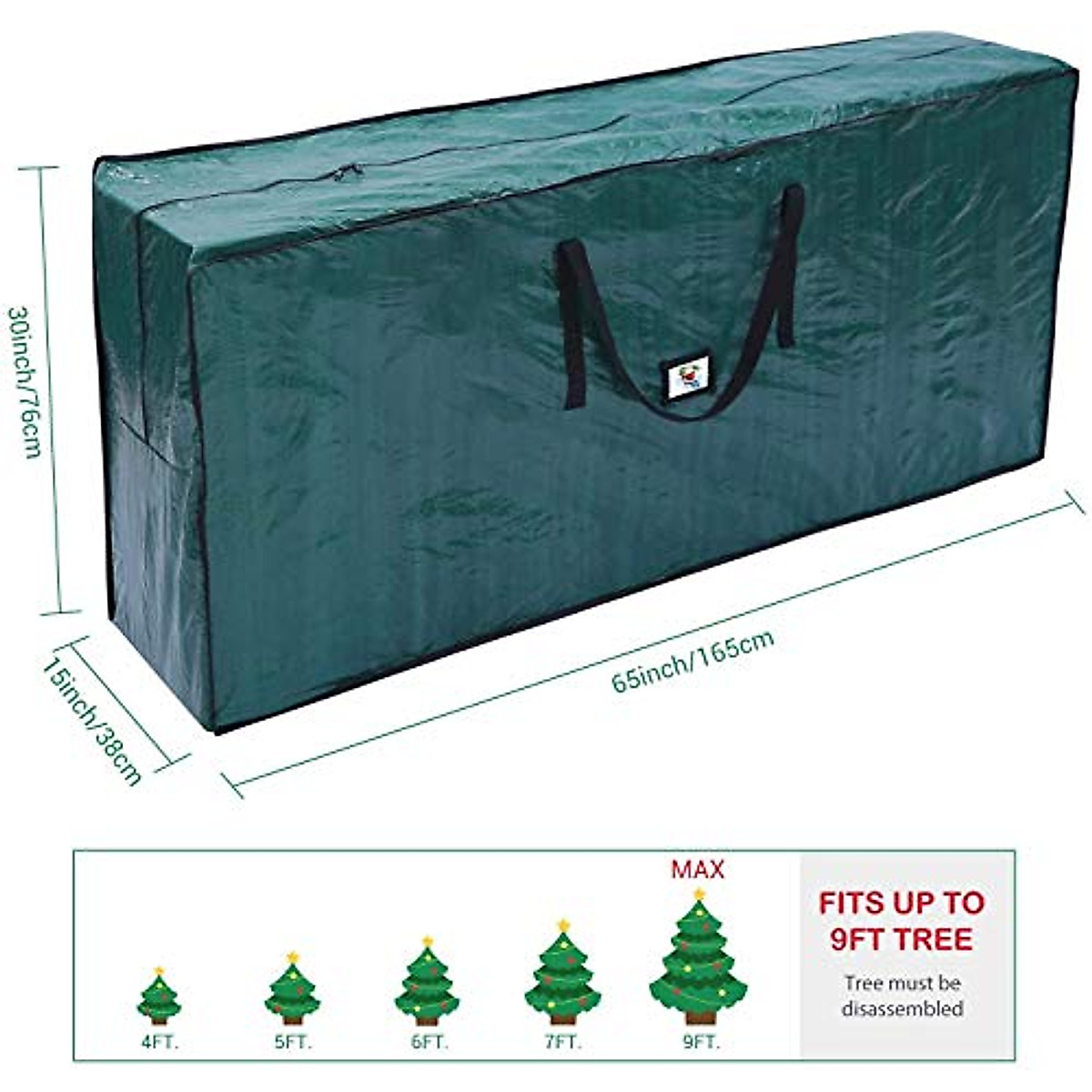 Christmas Tree Storage Bag, Ohuhu Extra Large Christmas Tree Storage Multipurpose Storage Bag with Reinforced Handles Zipper Tear Proof Material for 6-9ft Artifical Tree (65'' x 15'' x 30'', green)
