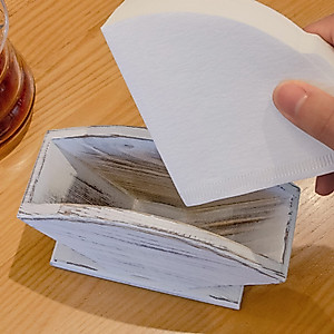 ANBOXIT Coffee Filter Holder, Farmhouse White Pine Wood Coffee Filter Holder Storage Container for Hario V60, Melitta Cone Filters