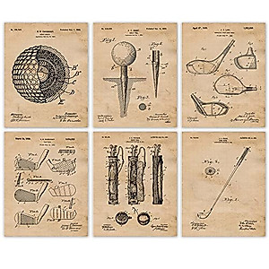 Vintage Golfing Patent Prints, 6 (8x10) Unframed Photos, Wall Art Decor Gifts Under 25 for Home Office Garage Shop Man Cave College Student Teacher Coach Masters Golf Sports Championship Fan