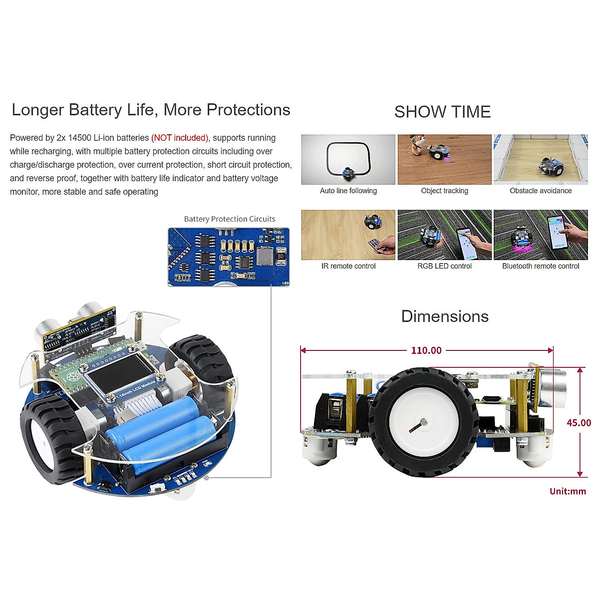 Waveshare PicoGo Mobile Robot - Raspberry Pi Pico Based, Self Driving, Remote Control, Unassembled