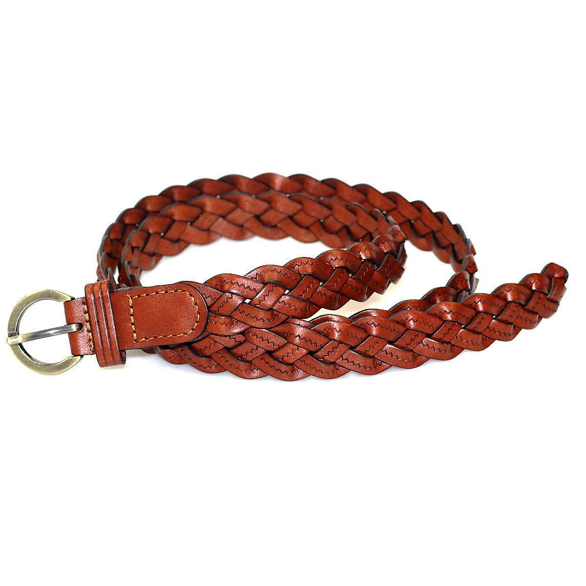 MoYoTo® Women's Fashion Thin Braided Leather Belt For Dress with Buckle 20mm (Brown)