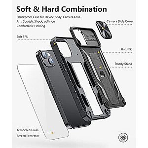 SOiOS for iPhone 13 Mini & 12 Mini Rugged Case: with Kickstand & Slide 13mini 12mini Protective Cell Phone Cover Military Grade Drop Protection Durable Tough Hard | Shockproof Textured Bumper- Black
