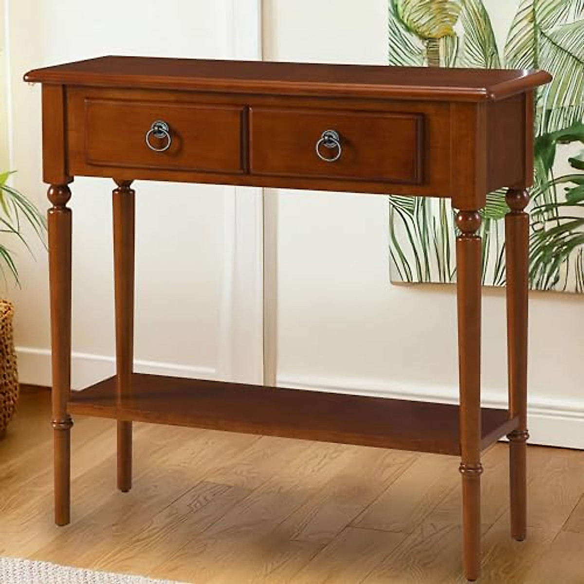 Coastal 30 in. Solid Wood Hall Console Table with Drawer Storage, Pecan Brown – Leick Home, 20027-PC