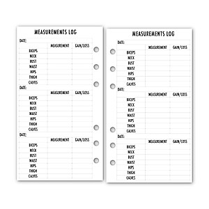 Personal Body Measurements Log Planner Insert Refill, 3.74 x 6.73 inches, Pre-Punched for 6-Rings to Fit Filofax, LV MM, Kikki K, Moterm and Other Binders, 30 Sheets Per Pack