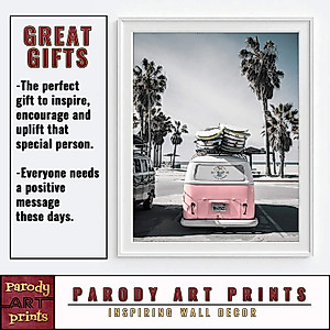 Classic Antique Van at Beach Ocean Nautical Photography Print, Unframed, Coastal Palm Trees Home and Wall Decor, 8x10 Inches