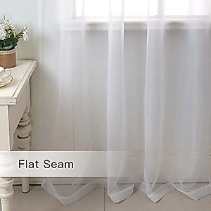 Tony's collection White Sheer Curtains 63 Inch, Rod Pocket Voile Drapes for Living Room, Bedroom, Window Treatments Curtain Panels for Yard, Patio, Villa, Parlor(34x63 Inch, White,2 Panels)