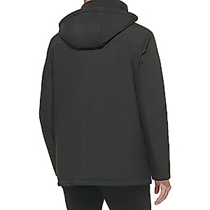 Calvin Klein Men's Hooded Rip Stop Water and Wind Resistant Jacket with Fleece Bib, Deep Black, Medium