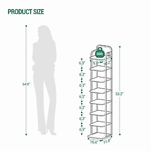 Hzuaneri Vertical Shoe Rack, Shoe Shelves, Wood Shoe Organizer for Closet, Entryway, Shoe Tower for Small Spaces, Free Standing, Adjustable, with 2 Hooks, 8 Tier Rustic Brown SR04301B