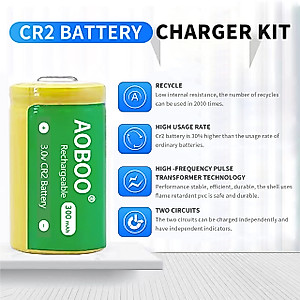 CR2 3V 300Mah Rechargeable Battery 2Pcs with USB Charger for Battery CR2 3Volt CR15H270 CR15266 CR15270 (Cr2 3v Charger (2pcs Batteries))
