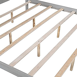 Rhomtree King Size Canopy Bed with Headboard, 4-Post Canopy Platform Bed Frame, Solid Wood King Bed Frame with Headboard and Support Legs for Kids Teens Adults, No Box Spring Needed(Grey Wash, King)