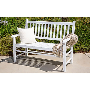 Shine Company Eden Outdoor Wood Garden Bench for Front Porch, Entryway, 24.5" D x 48" W x 38.75" H, White