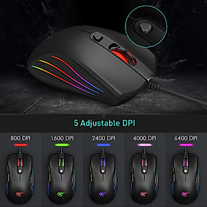 Havit Gaming Mouse Wired 7200DPI RGB Backlit Comfortable Computer Ergonomic USB Programmable Mice 1000Hz Polling Rate for Laptop Desktop PC Gamer (Renewed)
