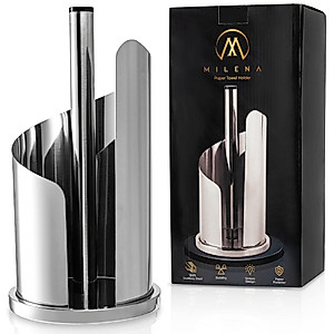 Paper Towel -Toilet Holder Milena Stainless Steel- Silver Spiral Design for Kitchen, Bathroom Countertop