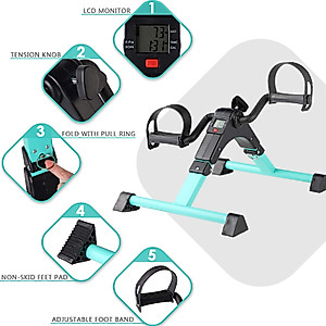 Cozylifeunion Pedal Exerciser - Portable Desk Cycle - Hand, Arm & Leg Exercise Peddling Machine - Low Impact, Adjustable Fitness Rehab Equipment for Seniors, Elderly - Folding Mini Stationary Bike