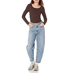 Amazon Essentials Sweater for Women, Long Sleeve Slim-Fit Rib Scoop Neck (Available in Plus Size), Pack of 2, Eggshell White/Espresso, X-Large